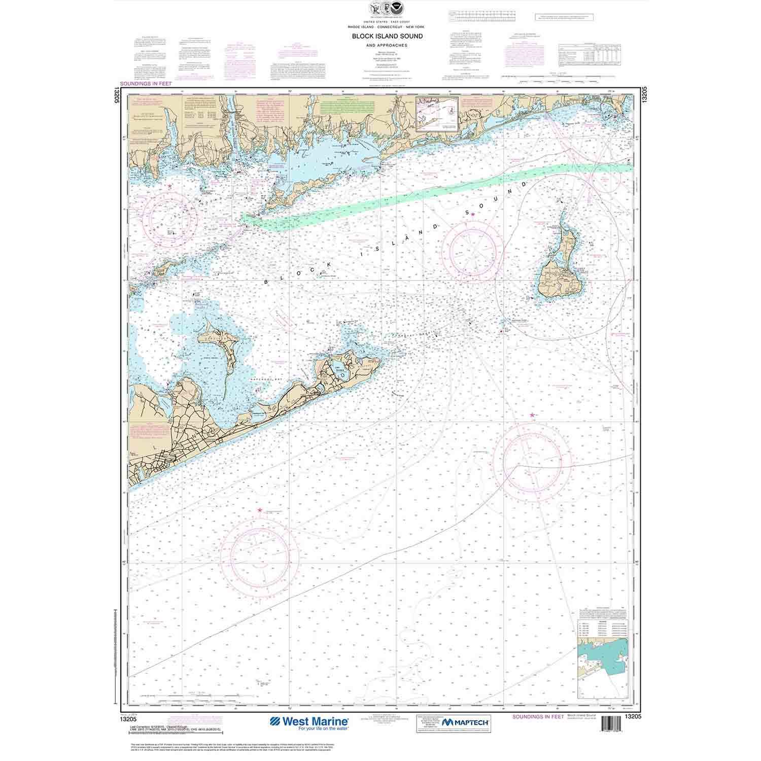 NOAA Waterproof Chart 13205 Block Island Sound & Approaches