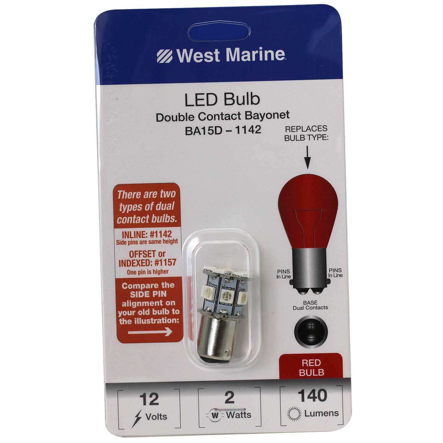 WEST MARINE Double Contact Bayonet BA15D-1142 LED Bulb, Red