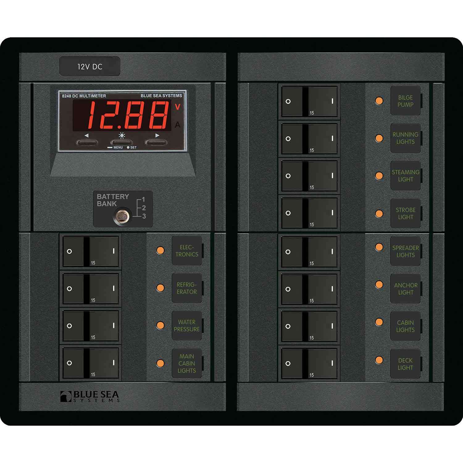 BLUE SEA SYSTEMS 12-Position 12V DC Panel