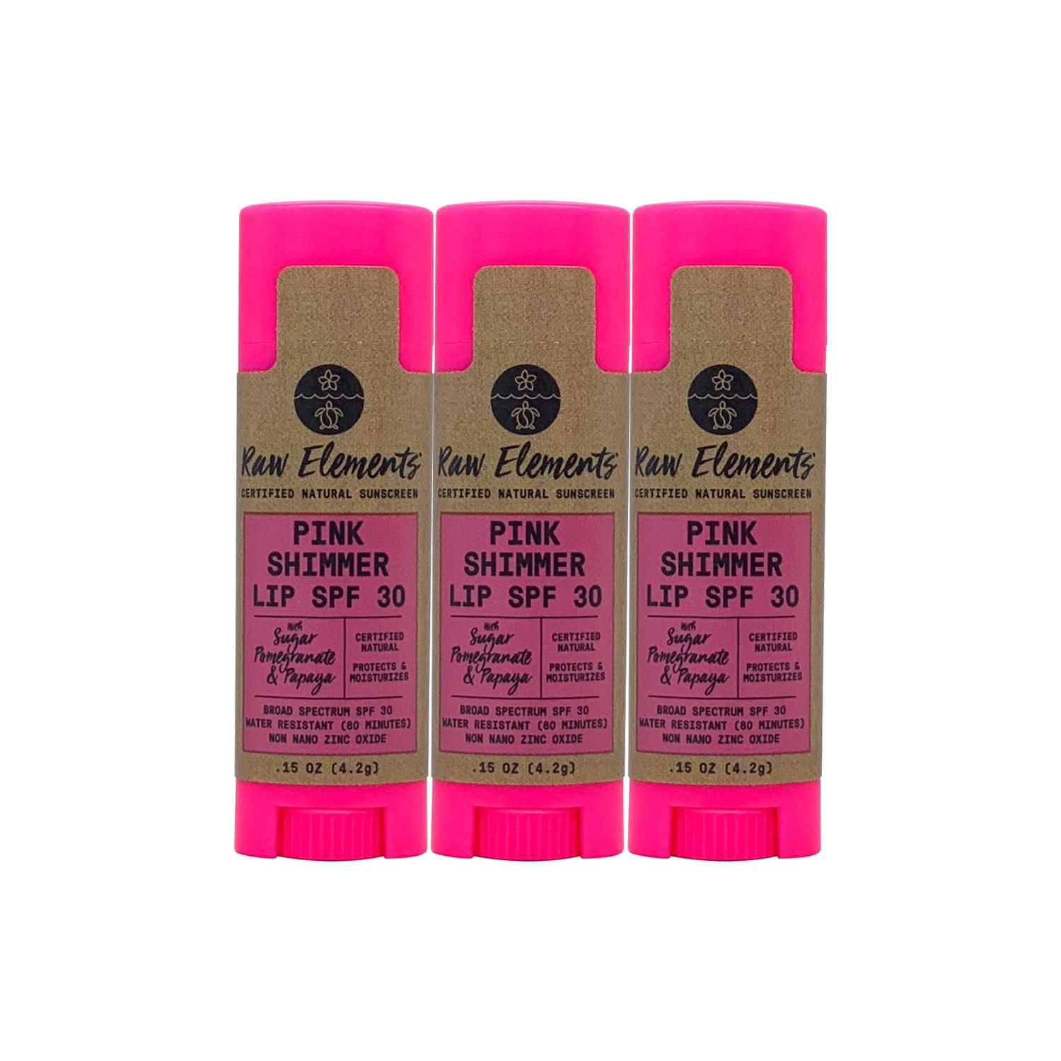 RAW ELEMENTS Pink Lip Shimmer, SPF 30, .15 oz., 3-Pack