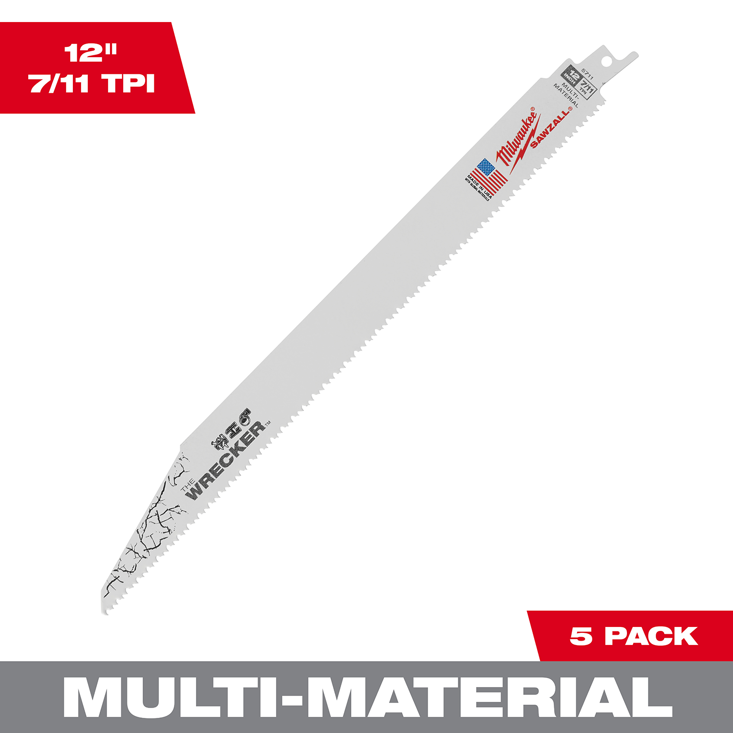 MILWAUKEE The Wrecker™ Multi-Material SAWZALL® Blade 12" 7/11TPI, 5 Pack