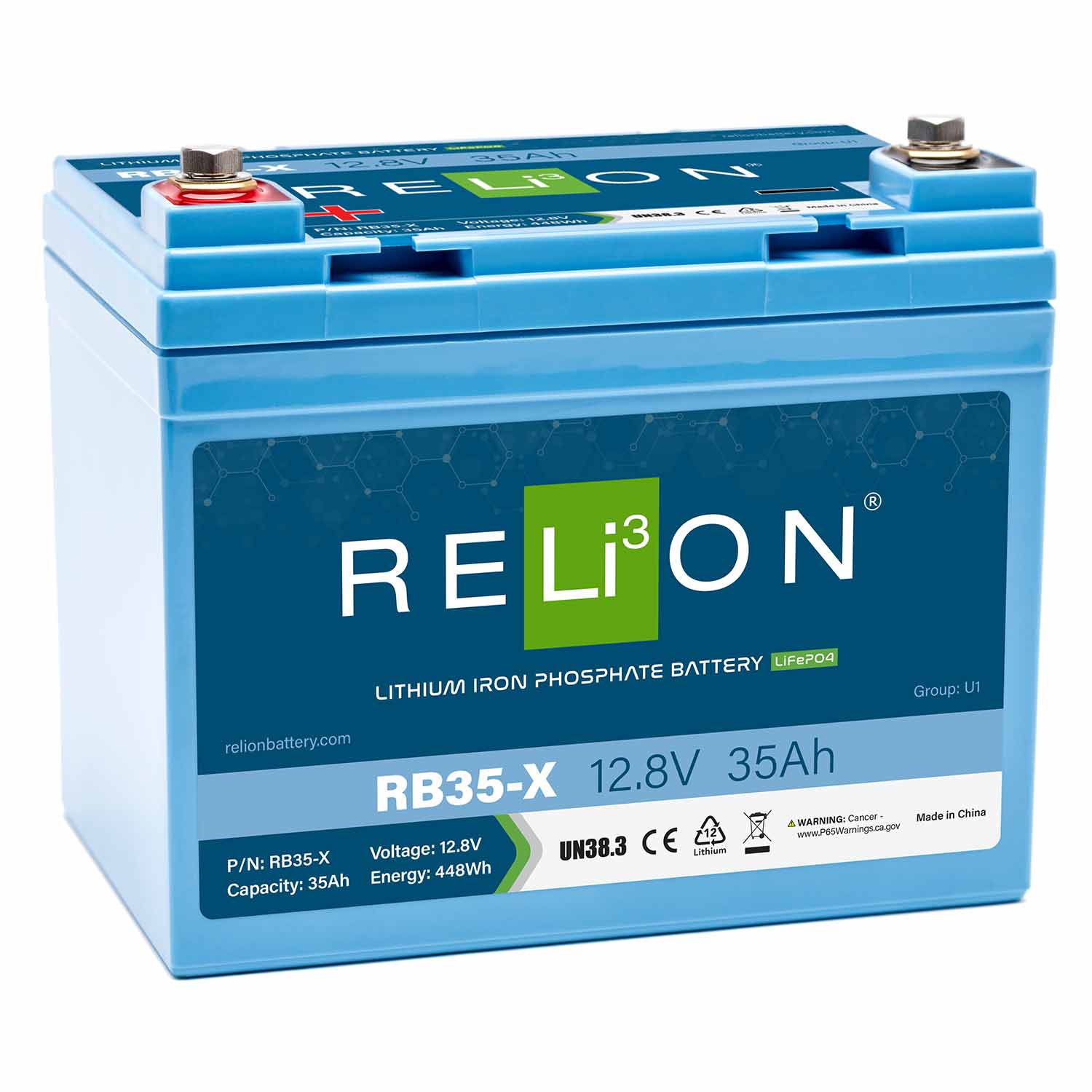 RELION Group U1 RB35-X Lithium Iron Phosphate Deep Cycle Battery, 12.8V, 35Ah