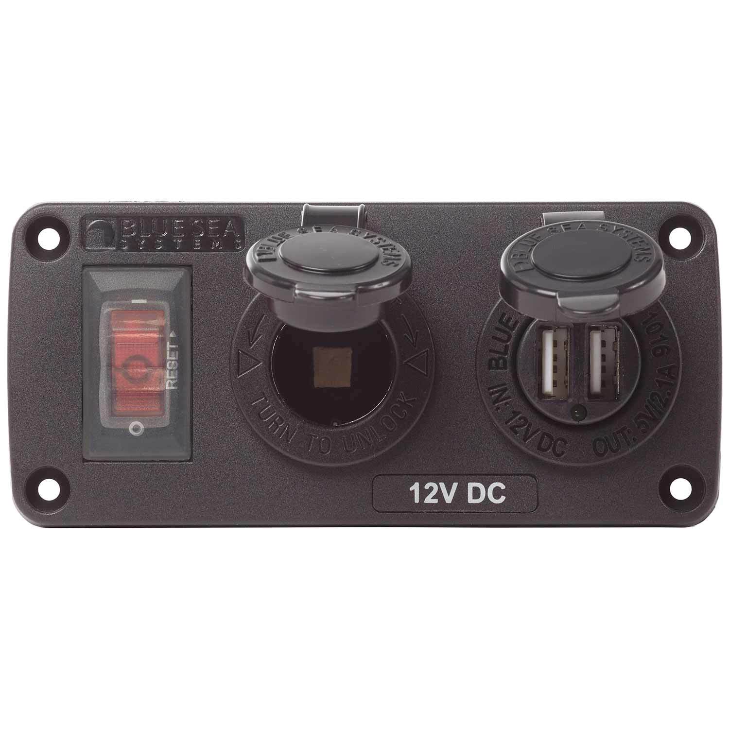 Blue Sea 12V Panel with USB & Breaker
