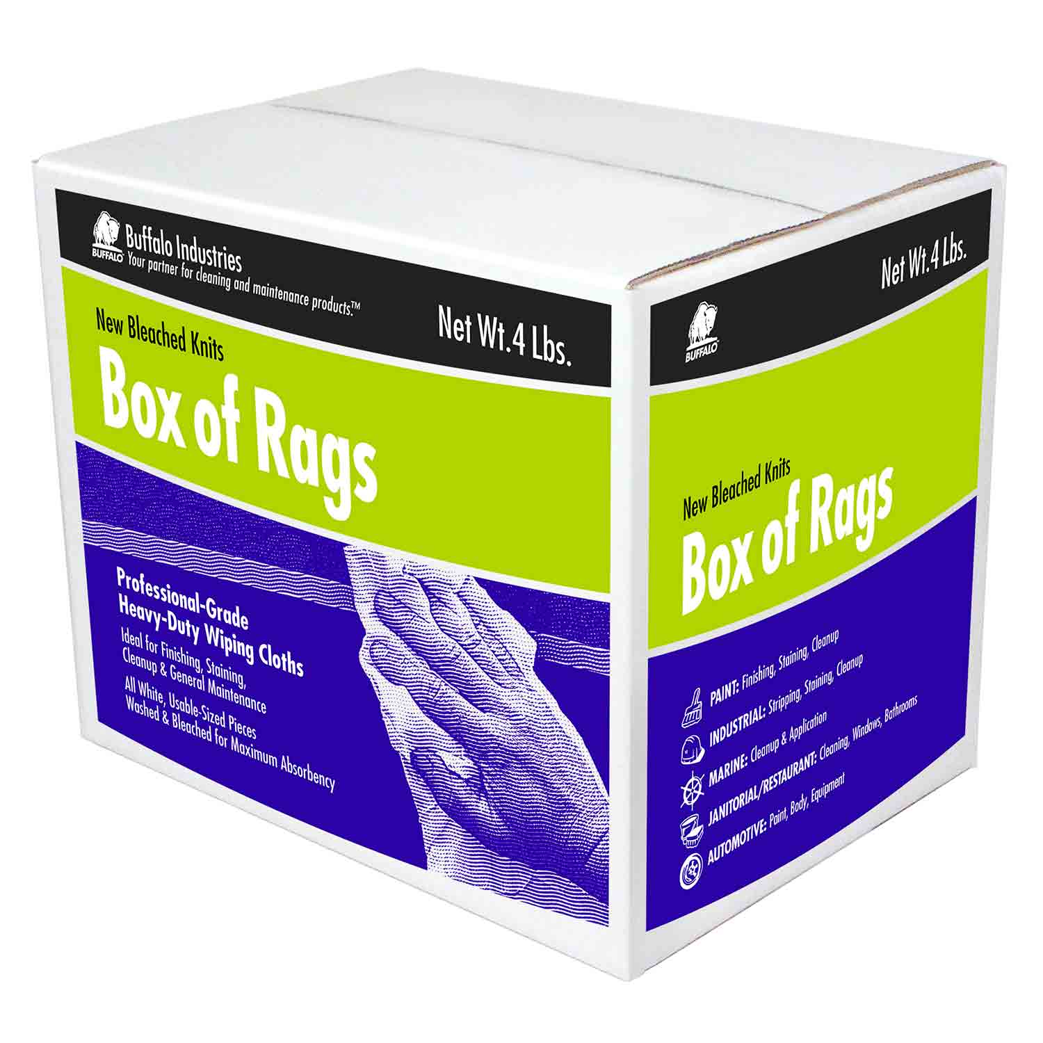 BUFFALO Bleached White Knit Rags, 4 lb. Box