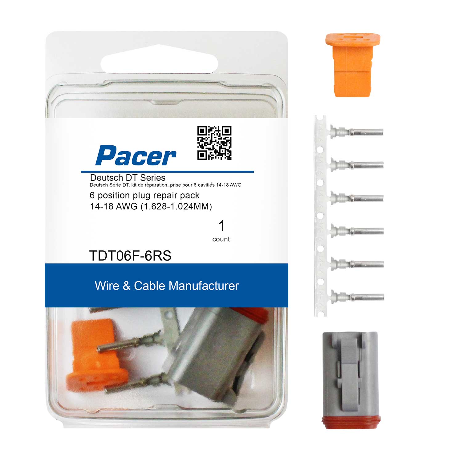 PACER MARINE 14-18 AWG DT Deutsch Plug Repair Kit, 6 Position