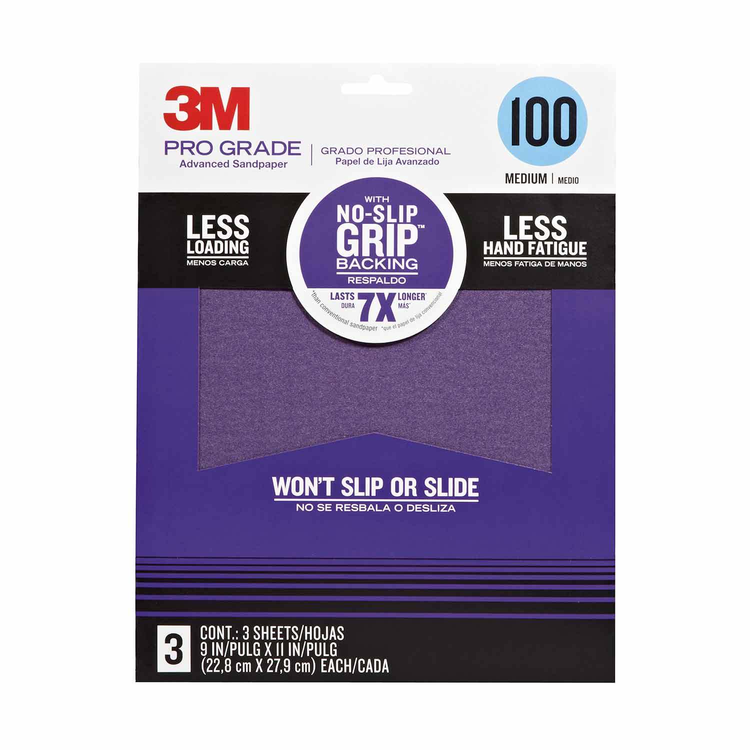 3M Pro Grade No-Slip Grip™ Advanced Sandpaper, 100 grit