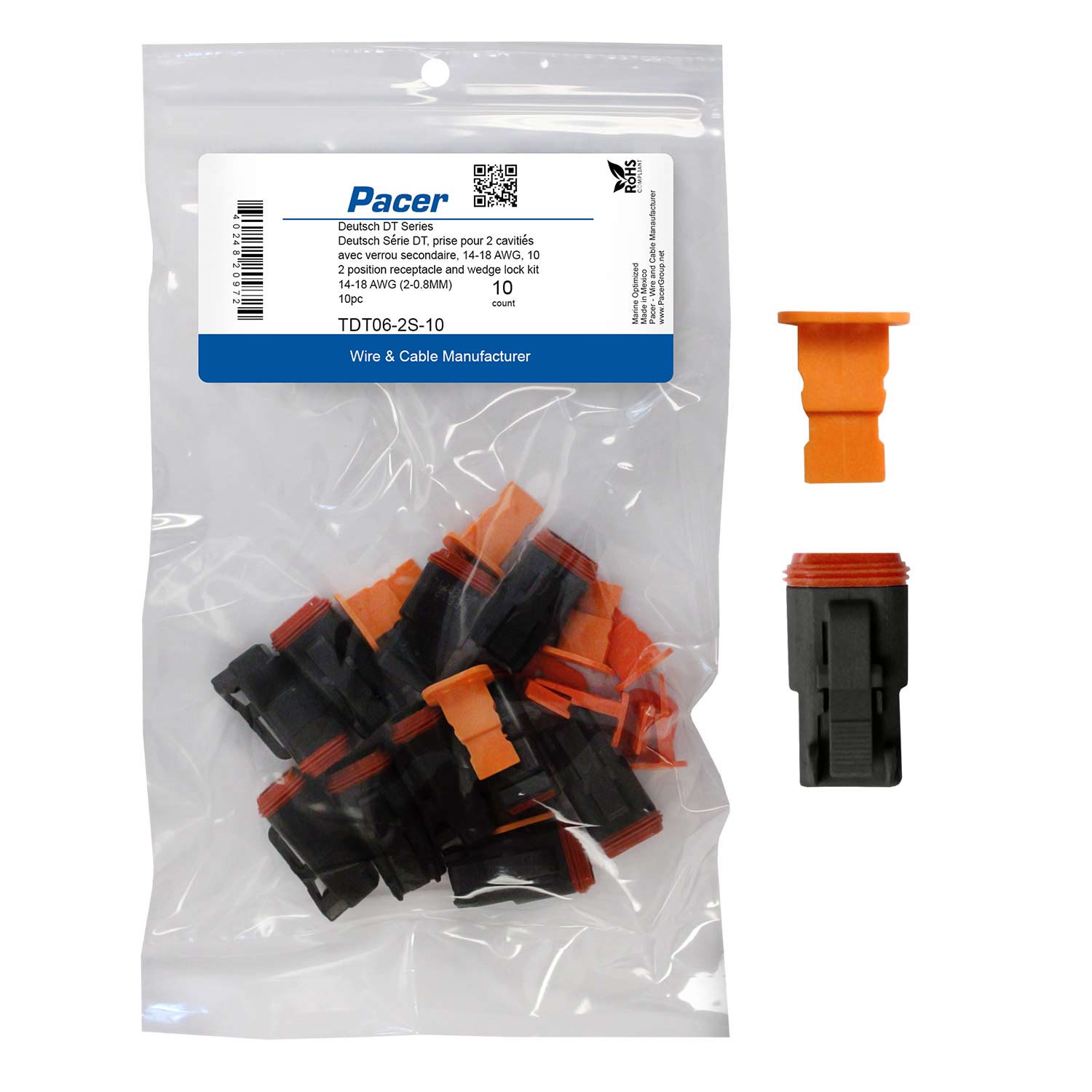 PACER MARINE DT Deutsch Plug and Wedge Lock Kit, 2 Position, 10 Pack