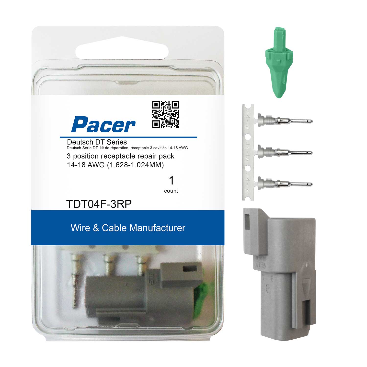 PACER MARINE 14-18 AWG DT Deutsch Receptacle Repair Kit, 3 Position