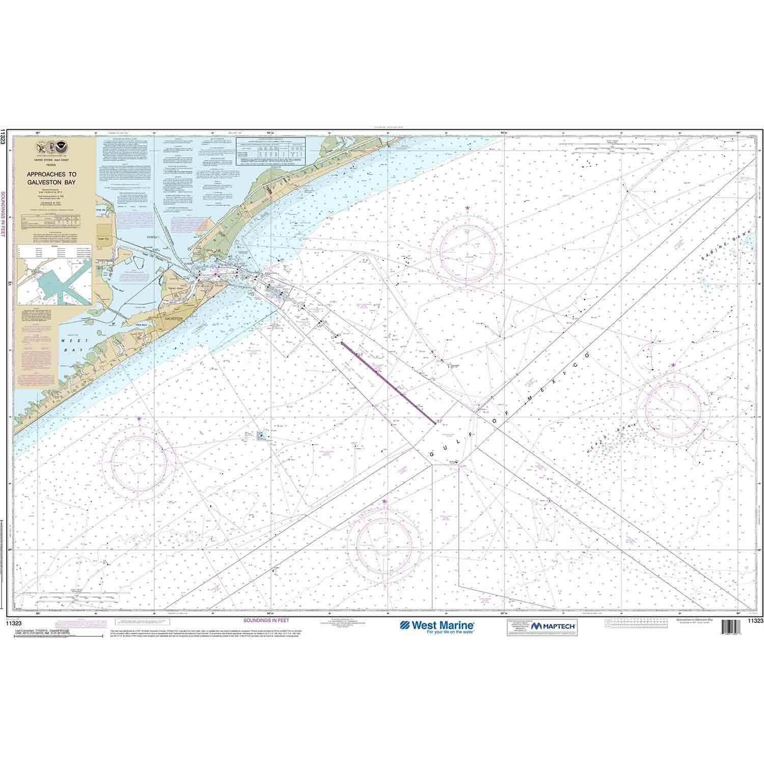 NOAA Waterproof Chart 11323 Approaches to Galveston