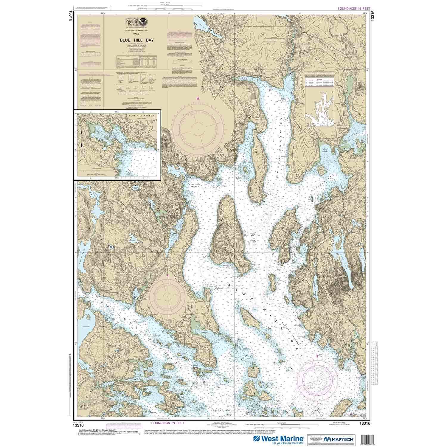 NOAA Maptech® NOAA Recreational Waterproof Chart-Blue Hill Bay; Blue ...