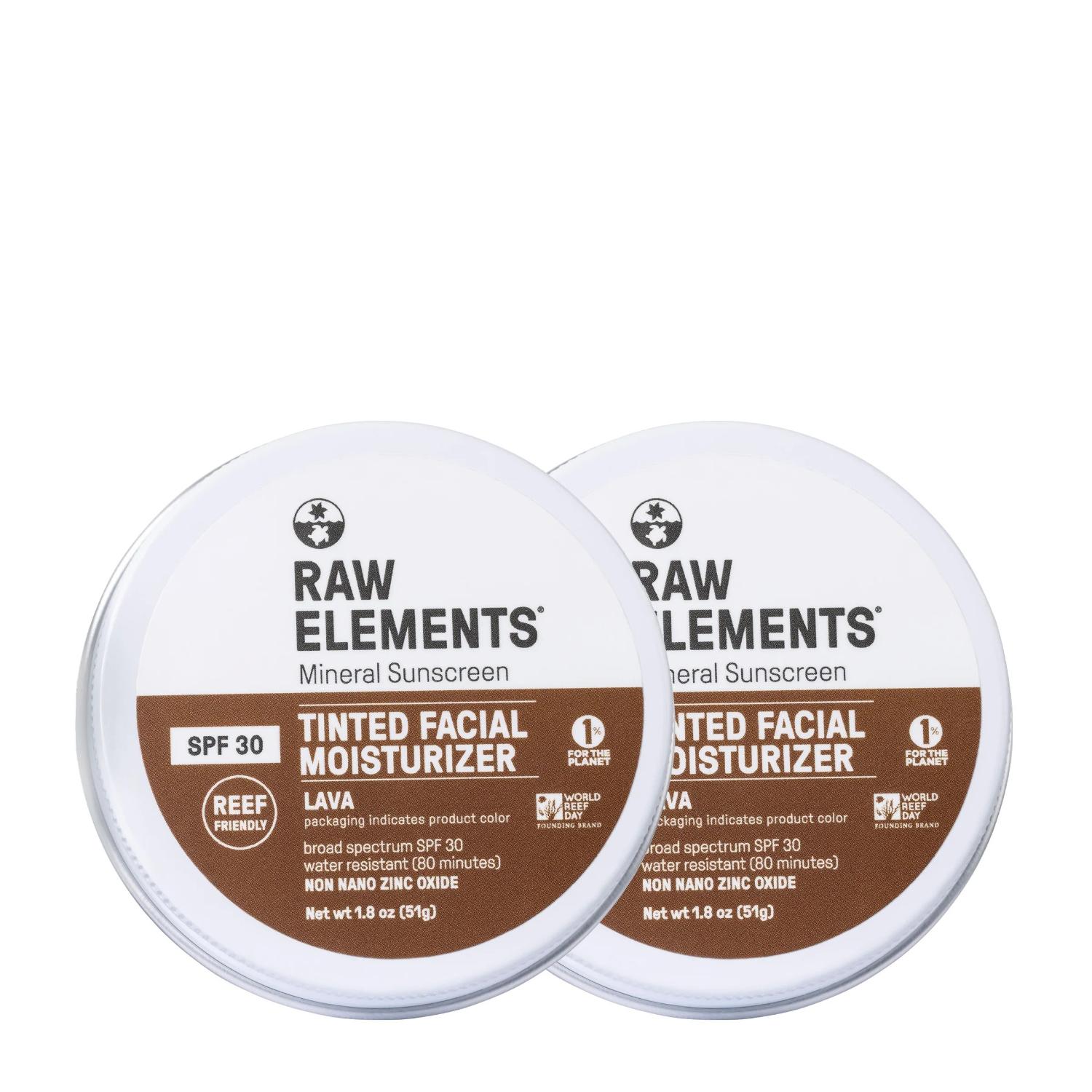 RAW ELEMENTS Tinted Sunscreen, Tin, Lava, SPF 30, 1.8 oz., 2-Pack