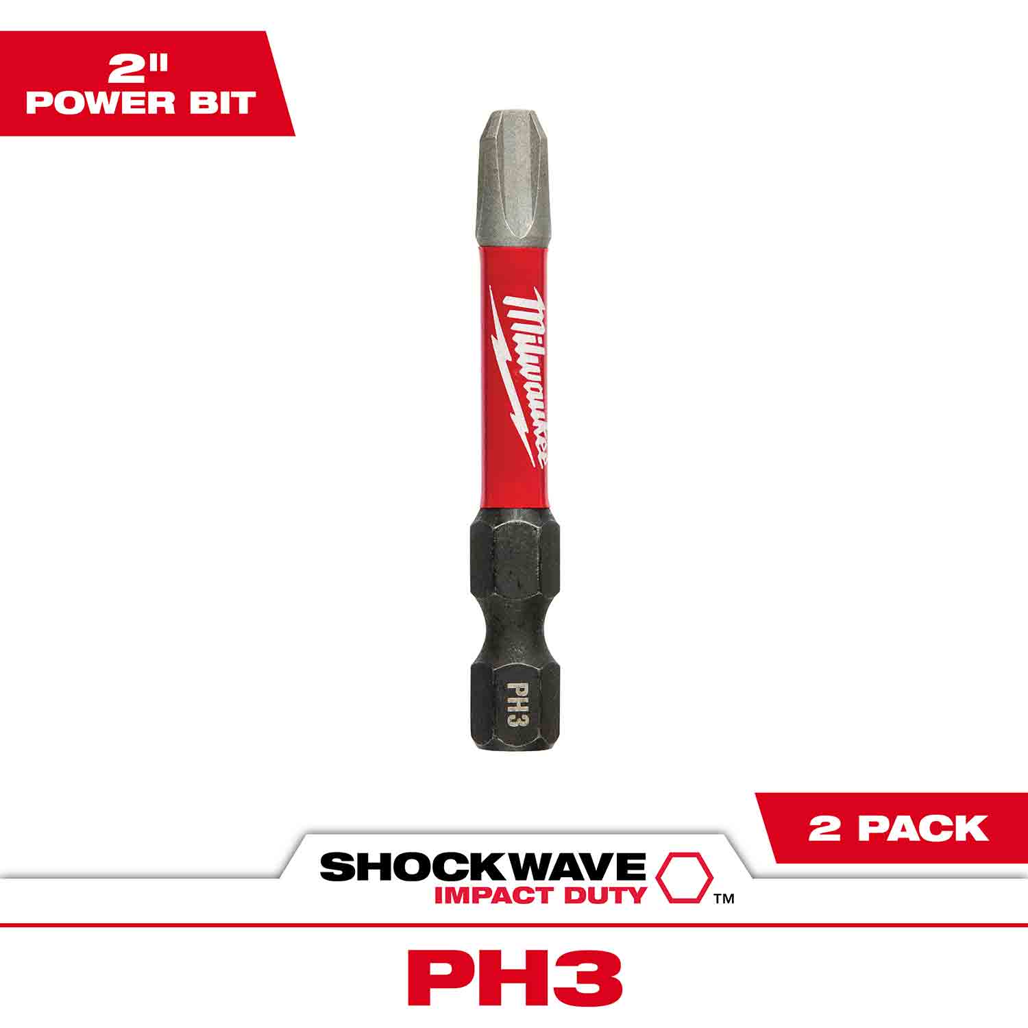 MILWAUKEE SHOCKWAVE™ 2" PH3 Impact Bit, 2 Pack