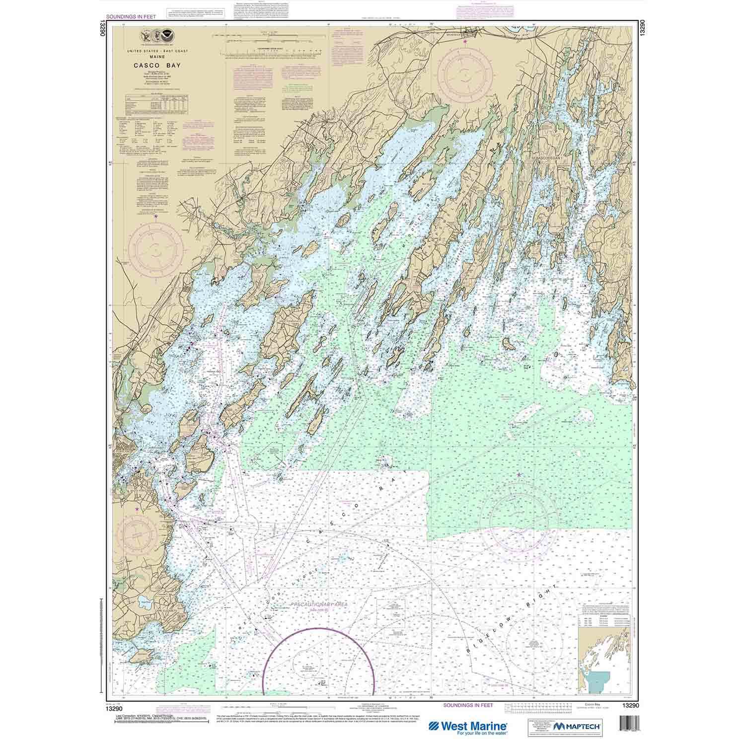 NOAA Maptech® NOAA Recreational Waterproof Chart-Casco Bay, 13290