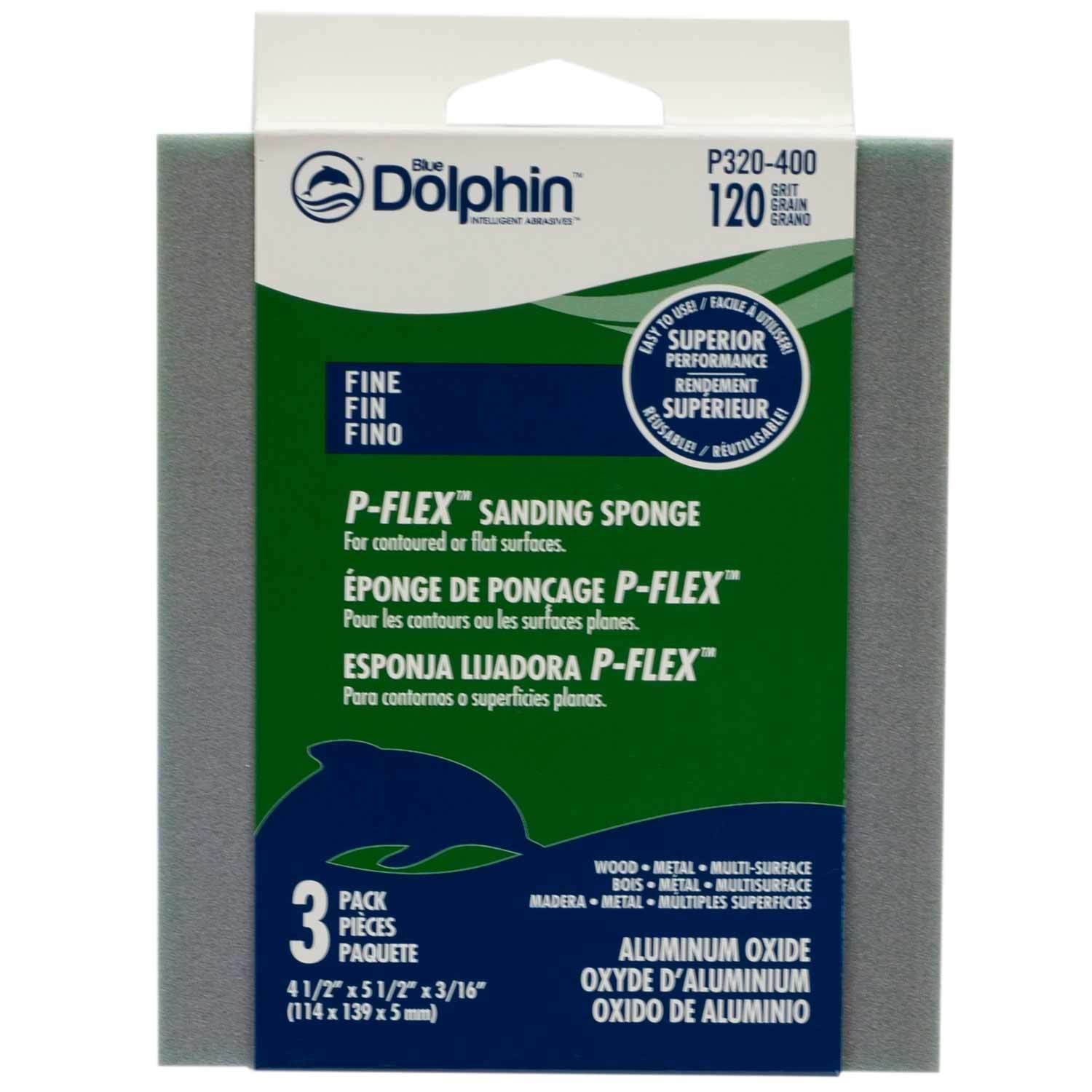 BLUE DOLPHIN P-FLEX Sanding Sponge, 120 Grit, 3-Pack