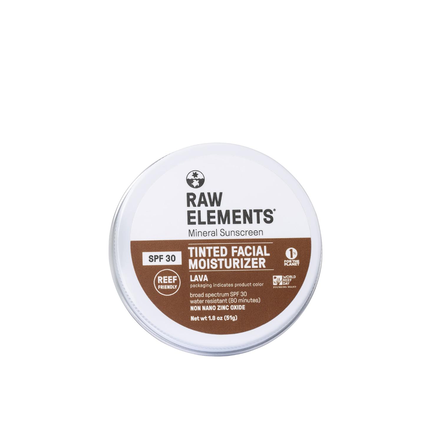 RAW ELEMENTS Tinted Sunscreen, Tin, Lava, SPF 30, 1.8 oz.