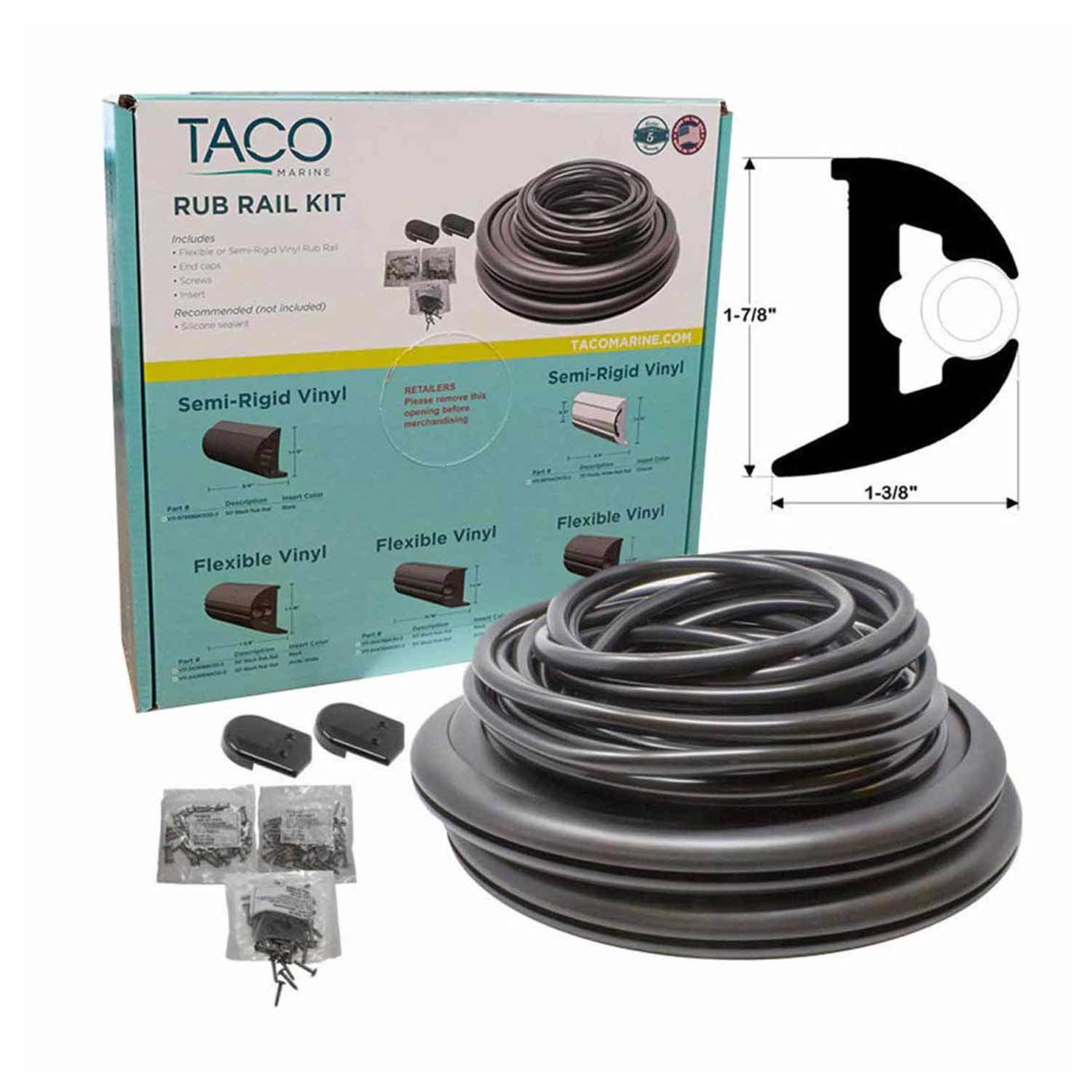 TACO MARINE Rub Rail Style #4, 1-7/8"H x 1-3/8"W x 70'L, Black/Black RR ...