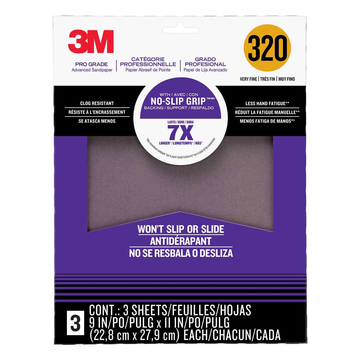 3M Pro Grade No-Slip Grip™ Advanced Sandpaper, 320 grit