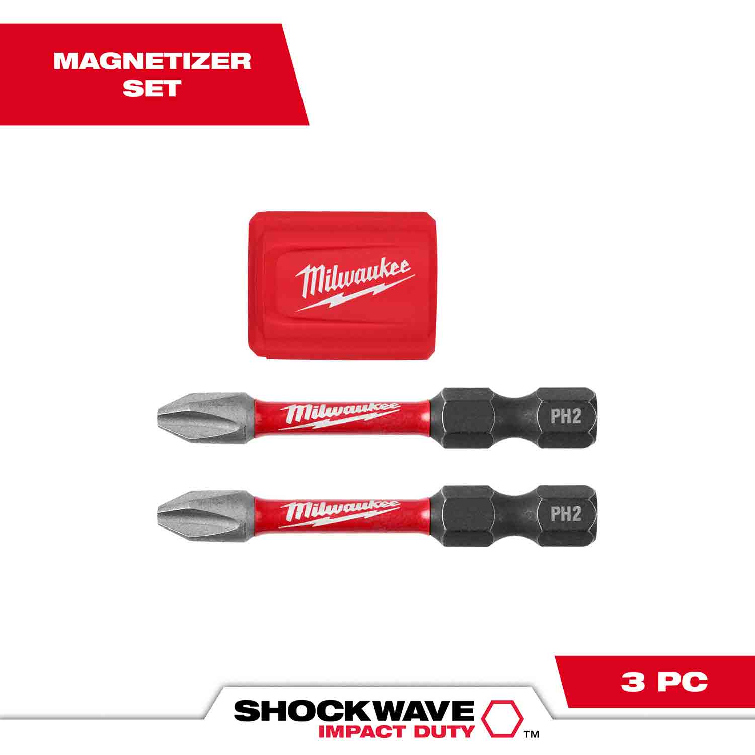 MILWAUKEE SHOCKWAVE Impact Duty™ Magnetic Attachment and PH2 Bit Set, 3 ...