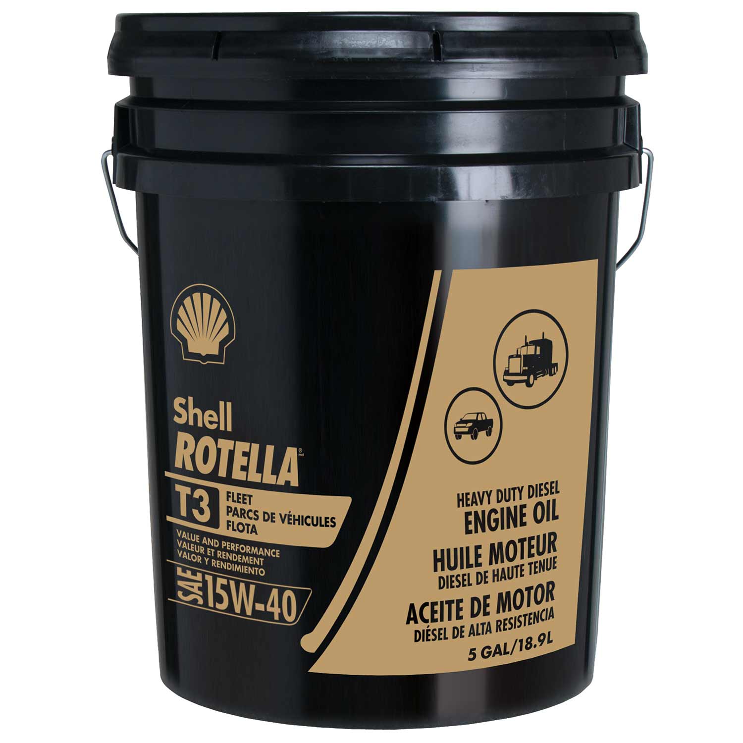 SHELL Rotella T3 Heavy Duty Engine Oil, 15W-40, 5 Gallons