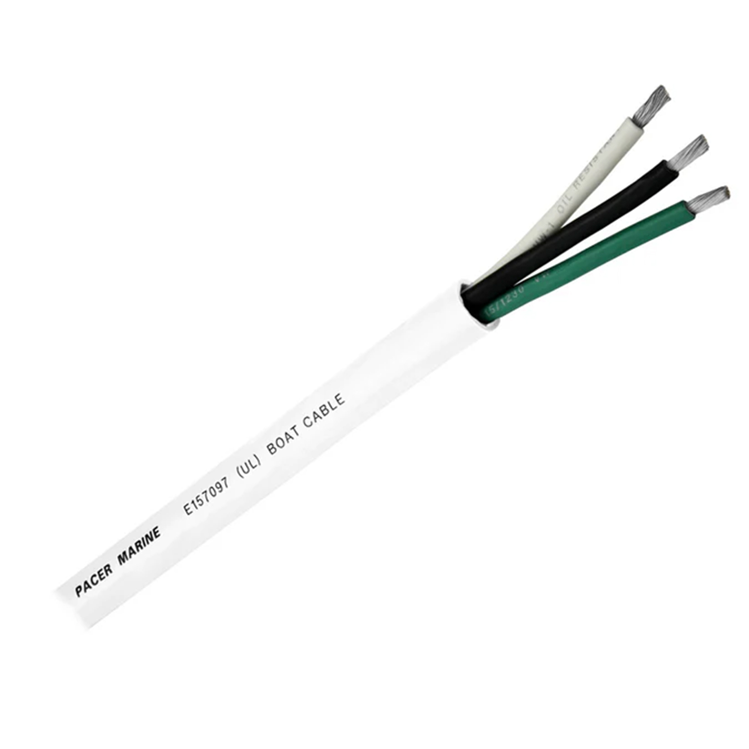 PACER MARINE Tinned Copper Round Triplex Boat Cable, White/Green/Black
