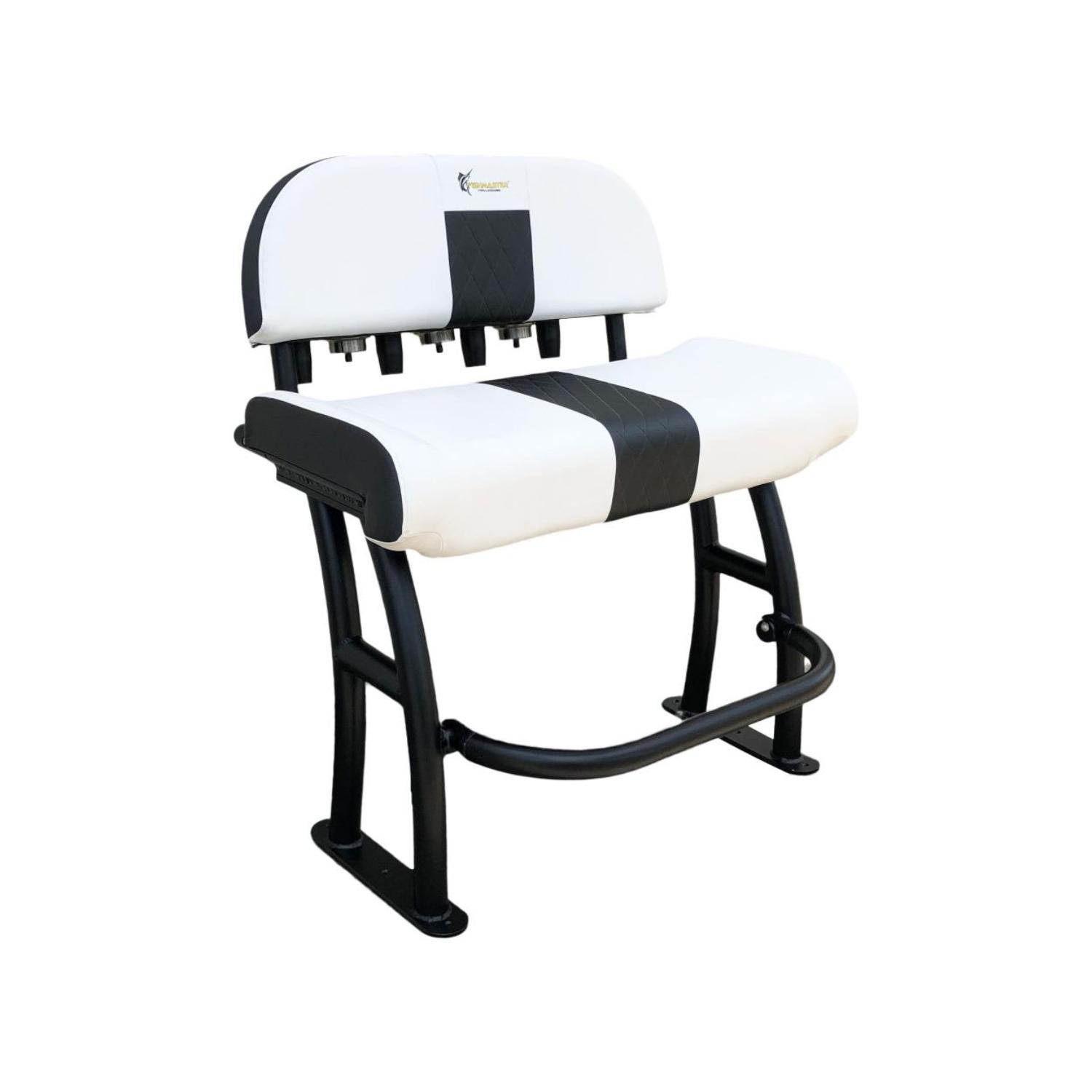FISHMASTER Pro Series Leaning Post, Textured Black Frame, Deluxe Backrest, White Upholstery