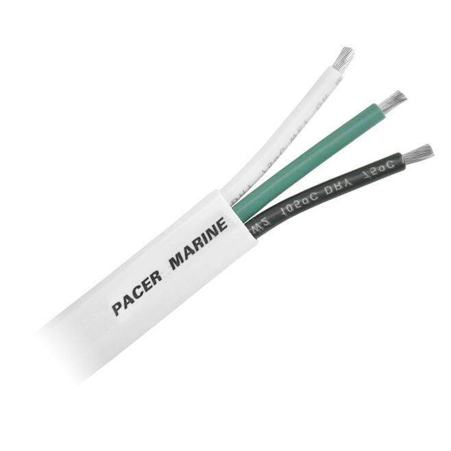 PACER MARINE Tinned Copper Flat Triplex Boat Cable, White/Green/Black