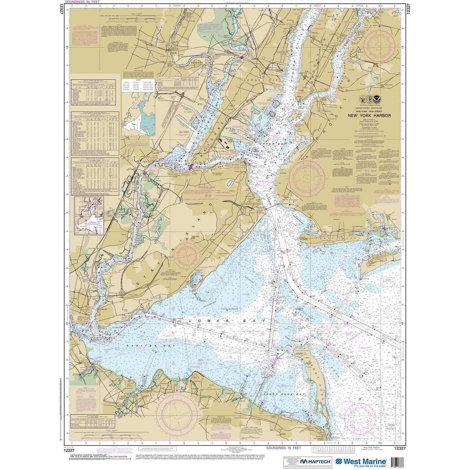 NOAA Maptech® NOAA Recreational Waterproof Chart-New York Harbor, 12327