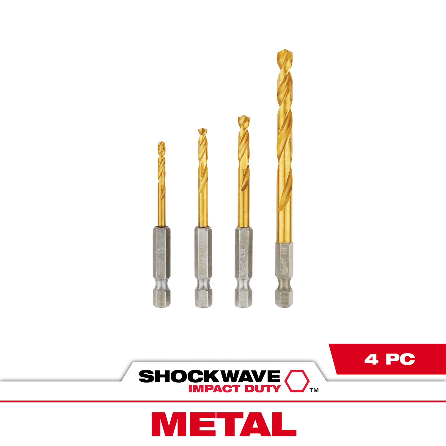 MILWAUKEE SHOCKWAVE™ RED HELIX™ Titanium Drill Bit Set, 4 Piece