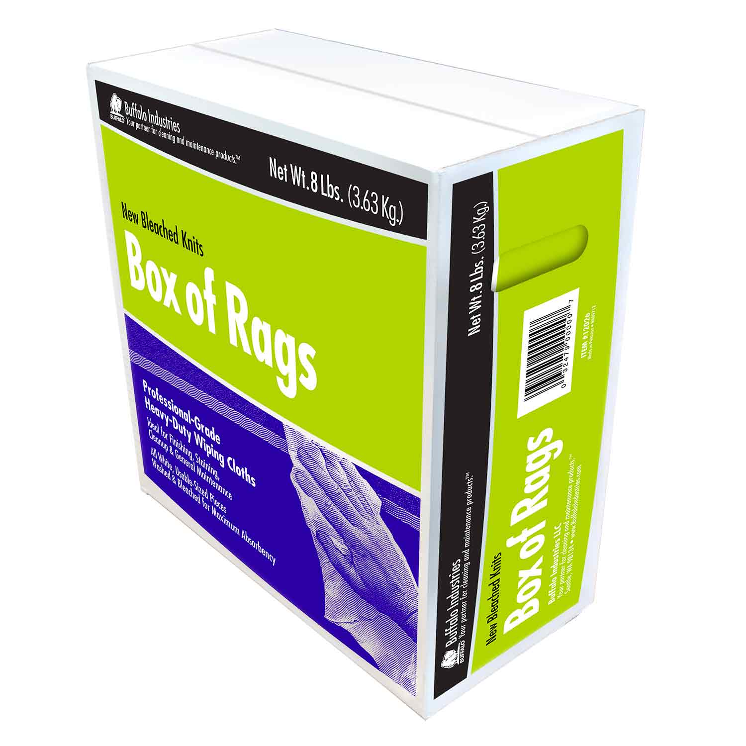 BUFFALO Bleached White Knit Rags, 8 lb. Box