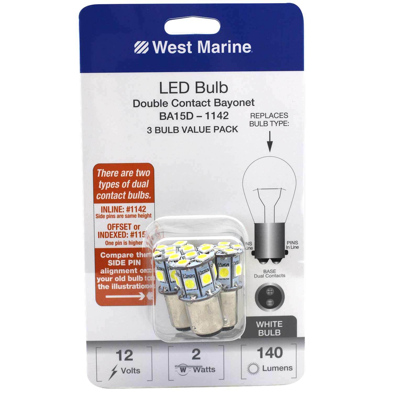 WEST MARINE Double Contact Bayonet BA15D-1142 LED Bulbs, 3-Pack