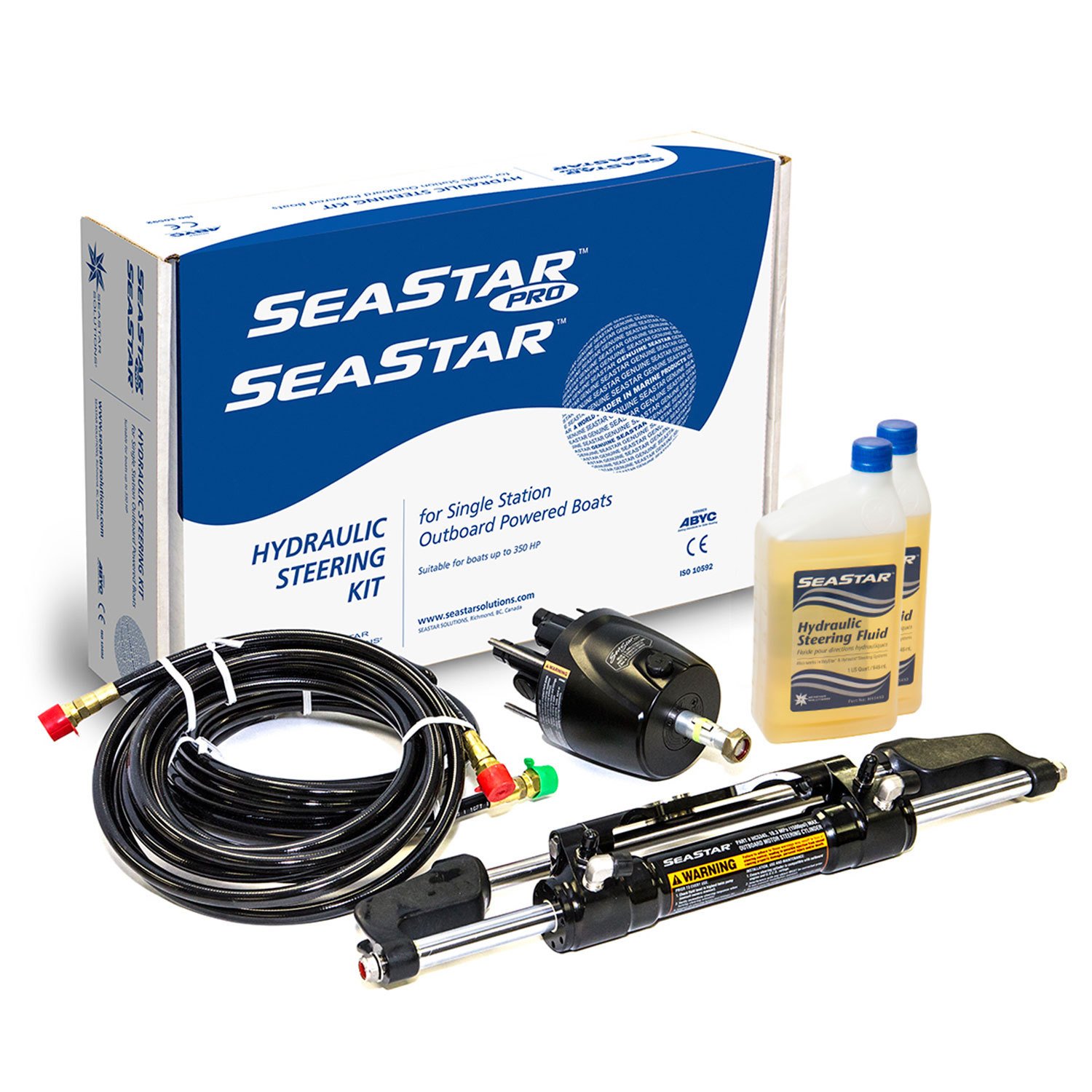 SeaStar 1.7 Front‑Mount Hydraulic Steering Kit + 24′ Hoses