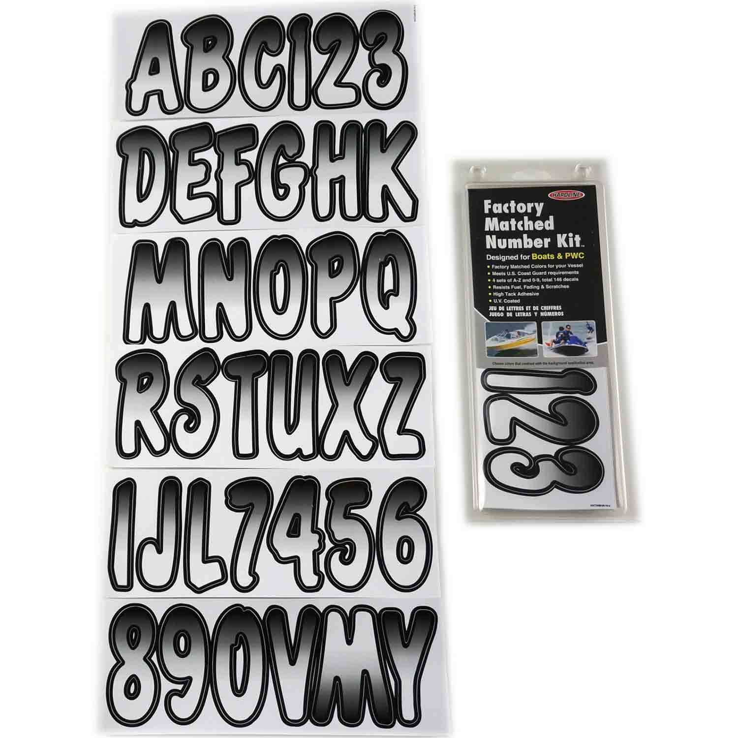 HARDLINE PRODUCTS 3" Letter/Number Kit, White/Black Faded