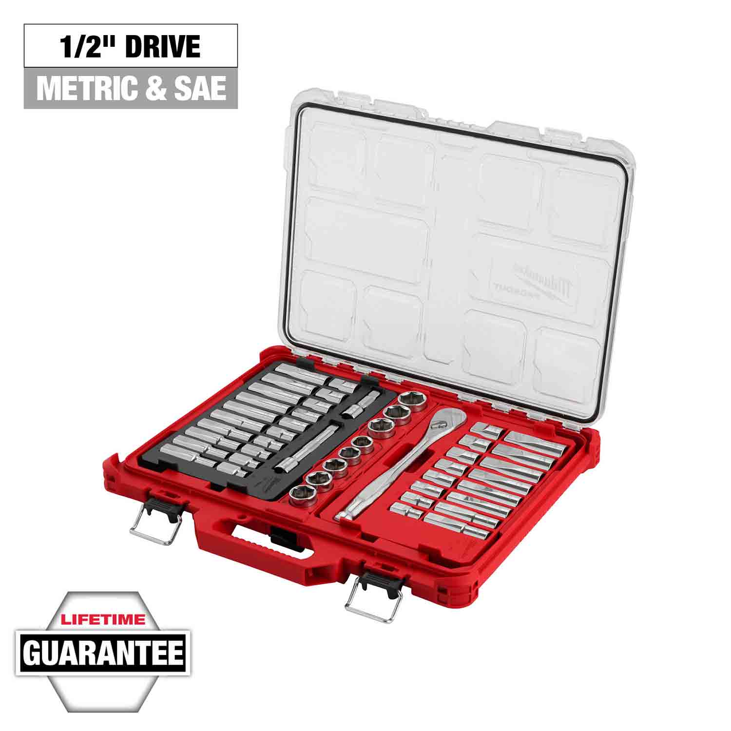 MILWAUKEE 1/2" Drive Ratchet & Socket Set with PACKOUT™ Organizer, 47 Piece