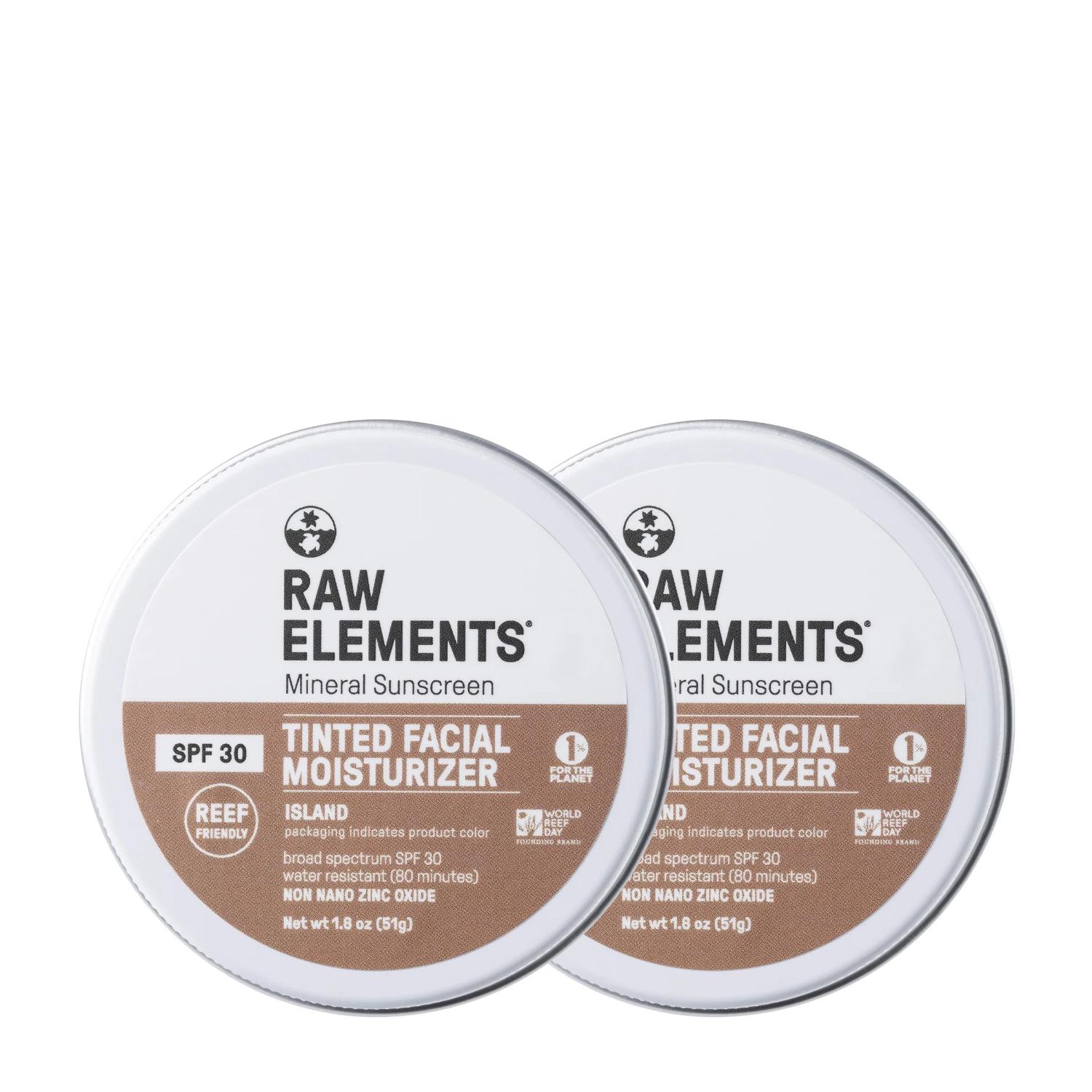 RAW ELEMENTS Tinted Sunscreen, Tin, Island, SPF 30, 1.8 oz., 2-Pack