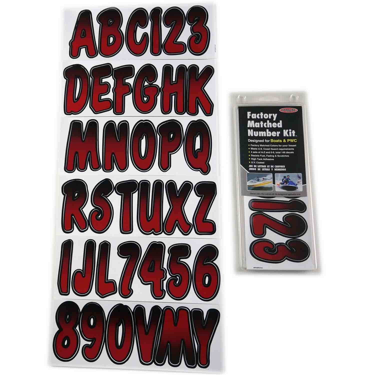 HARDLINE PRODUCTS 3" Letter/Number Kit, Burgundy/Black Faded