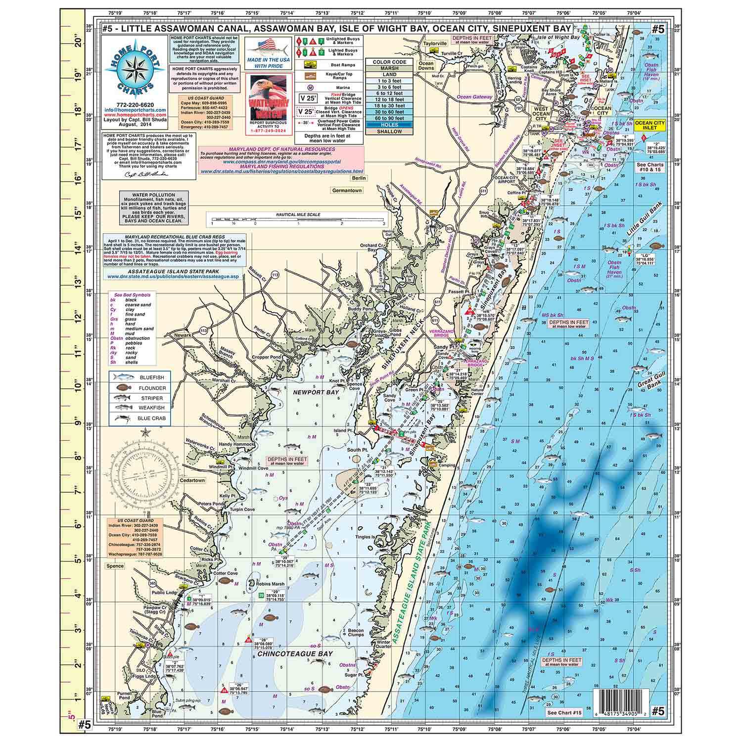 HOME PORT CHARTS #5 DE to MD Back Water and Bay Chart