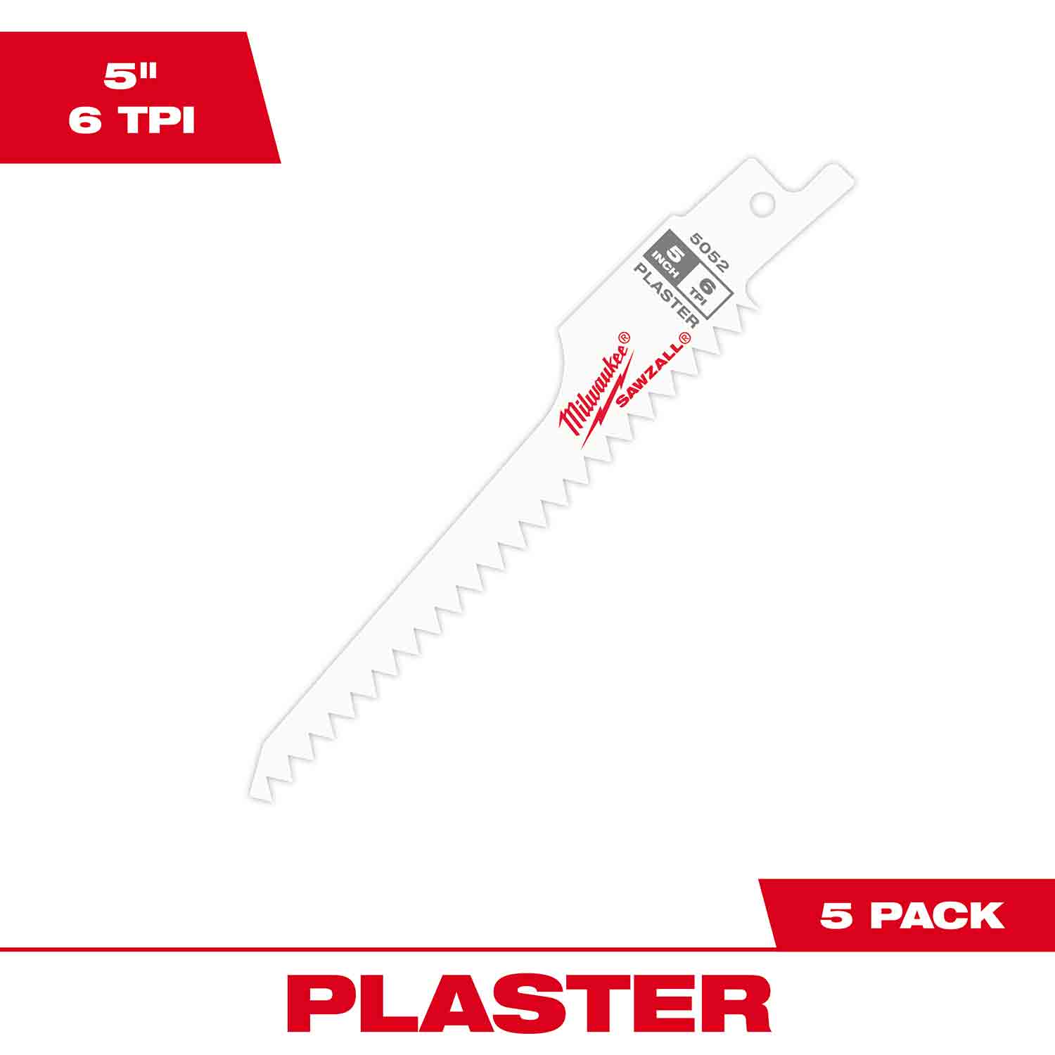 MILWAUKEE 5" 6 TPI Plaster SAWZALL® Blades, 5 Pack