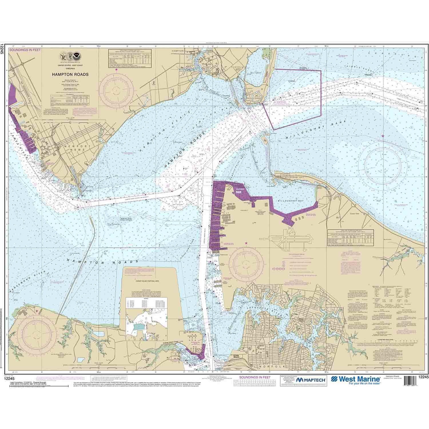 NOAA Maptech® NOAA Recreational Waterproof Chart-Hampton Roads, 12245