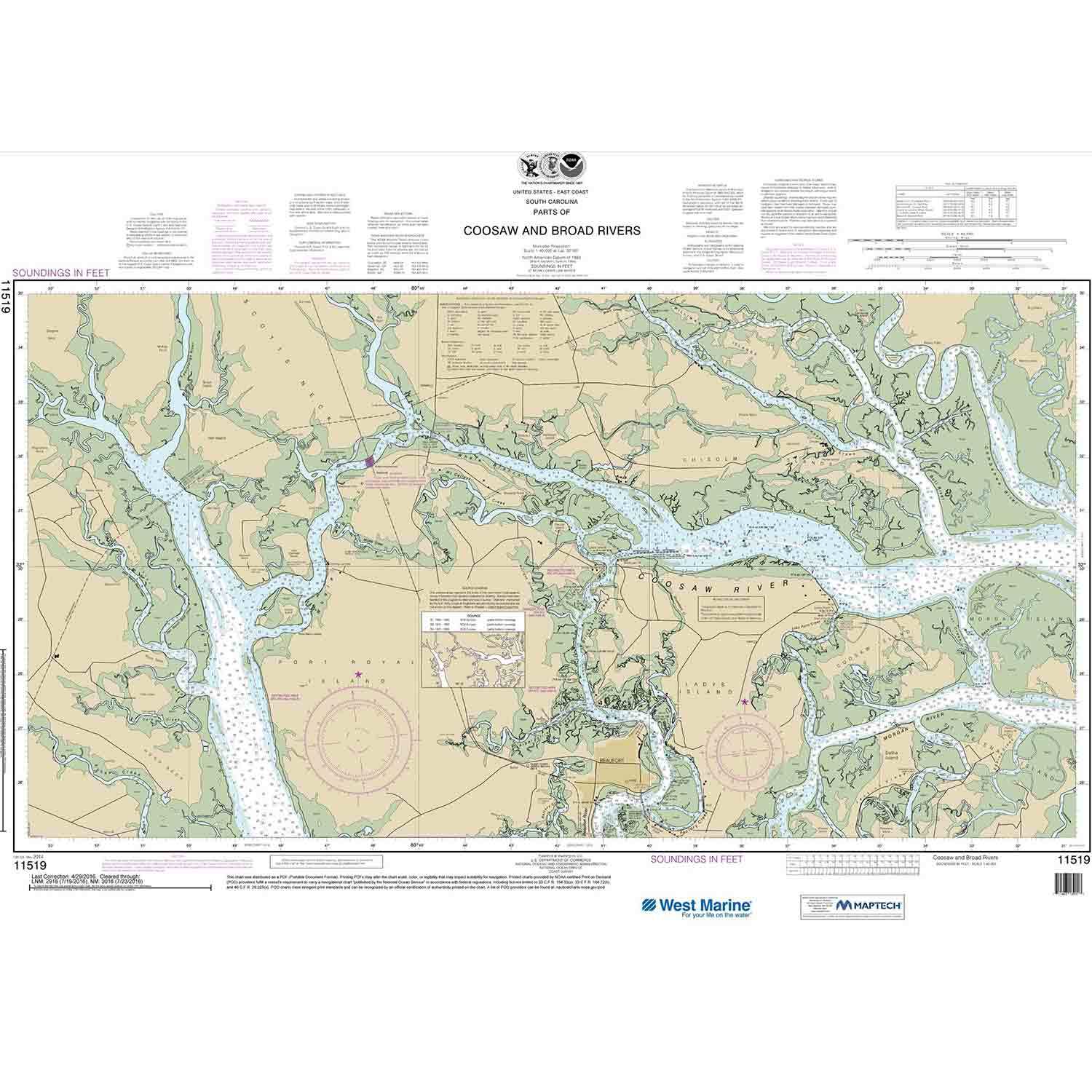 NOAA Maptech® NOAA Recreational Waterproof Chart-Parts of Coosaw and ...