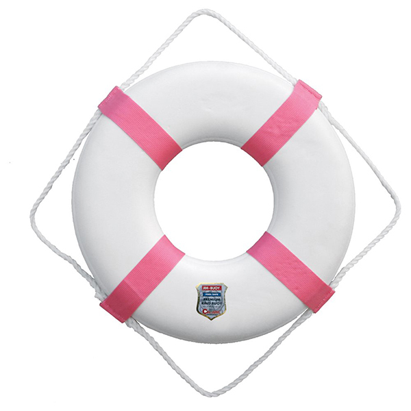 JIM BUOY 25" Dia. Catalina Life Ring, White with Pink Webbing