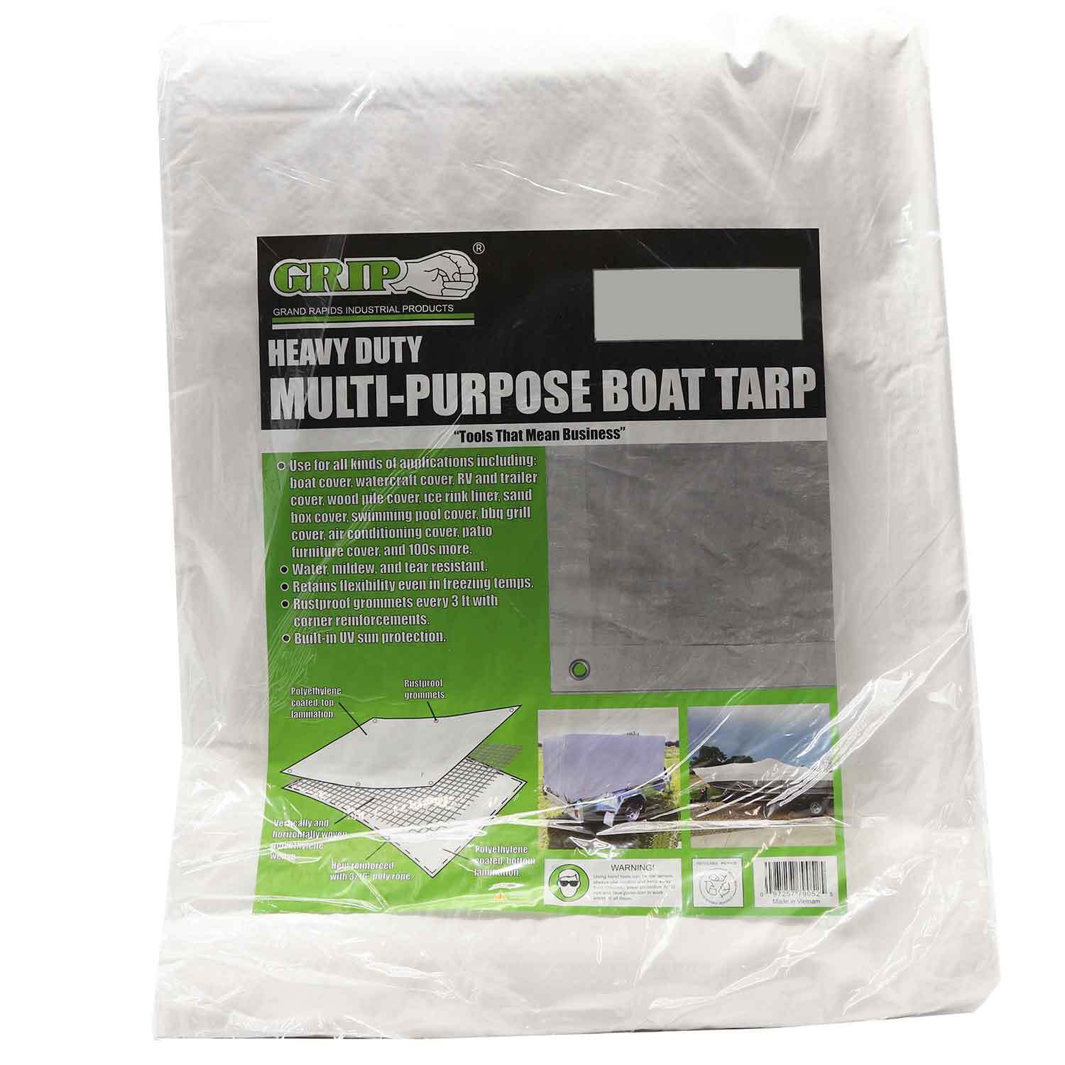 GRIP ON TOOLS 10' x 12' Heavy Duty Multi-Purpose Boat Tarp, White