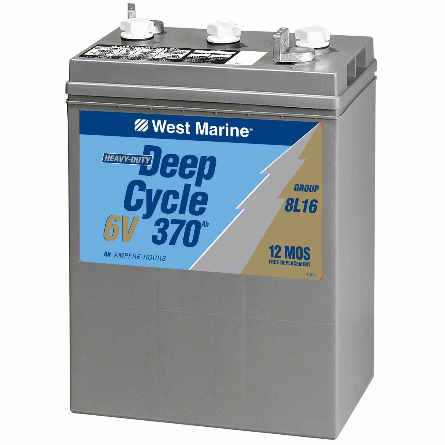 WEST MARINE 6V Deep Cycle Flooded Marine Battery, 370 Amp Hours, Group ...