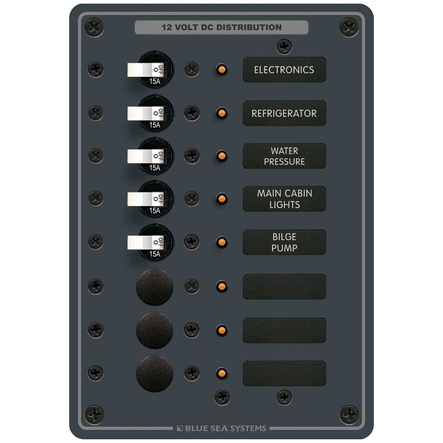Blue Sea Systems 8‑Position Metal DC Circuit Breaker Panel