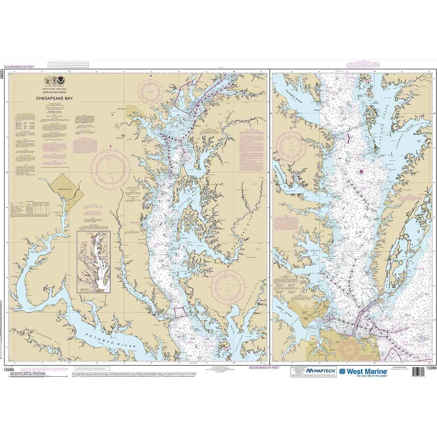 NOAA Maptech® NOAA Recreational Waterproof Chart-Chesapeake Bay, 12280