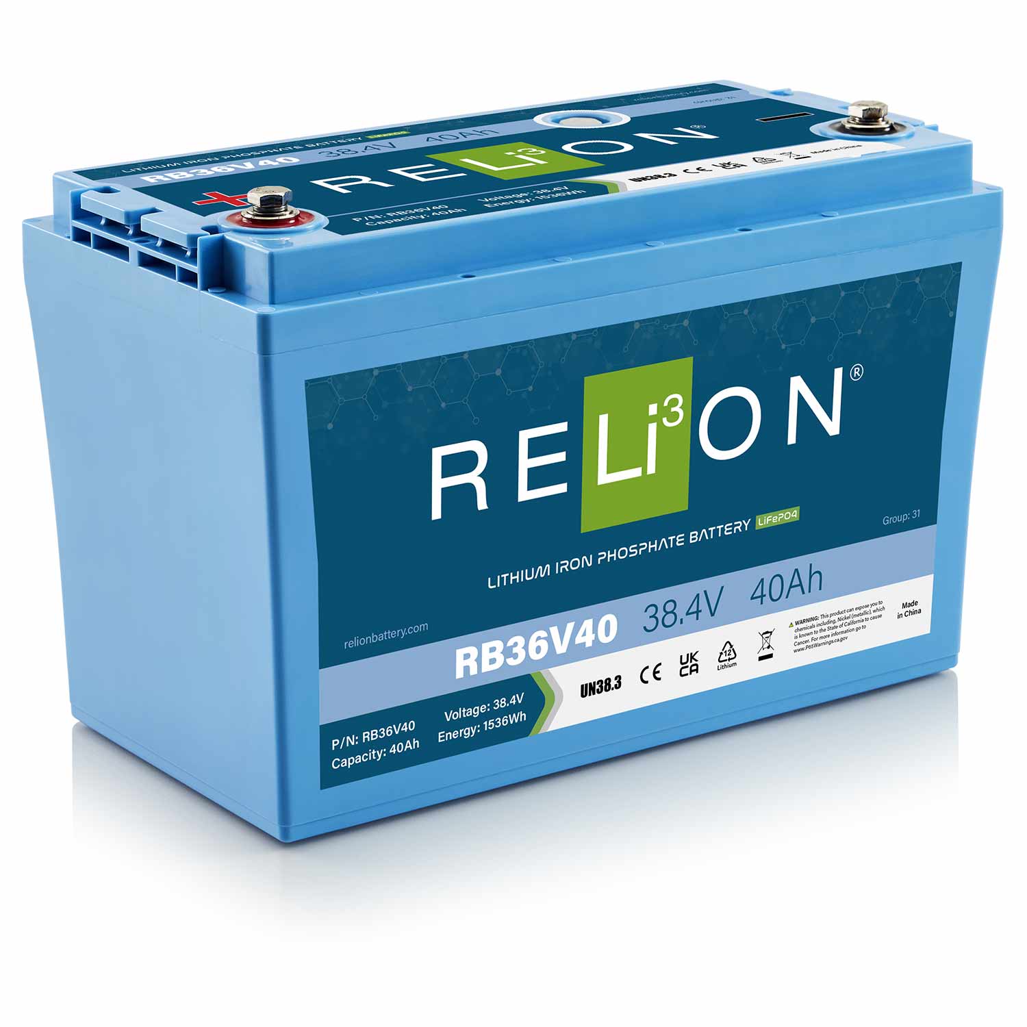 RELiON RB36V40 36 V 40 Ah Group 31 LiFePO₄ Battery