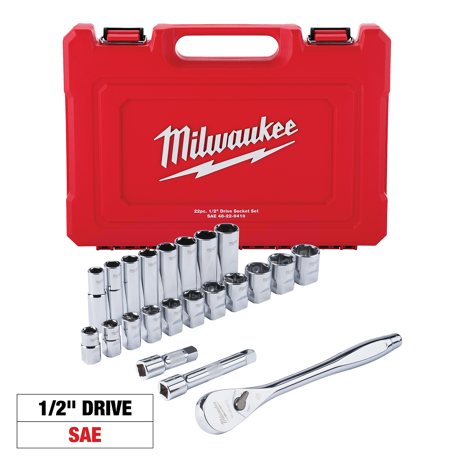 MILWAUKEE 1/2" Socket Wrench Set (SAE), 22 Piece