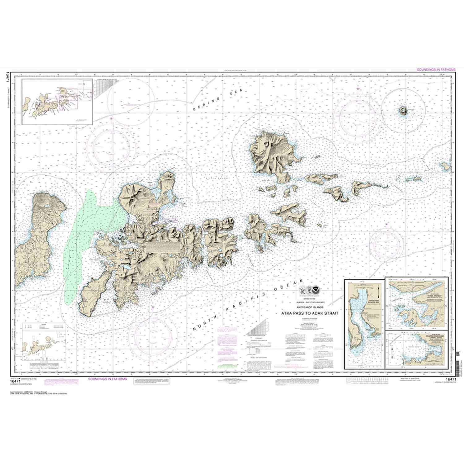 NOAA Atka Pass to Adak Strait Three Arm Bay Adak Island Kanaga Bay ...
