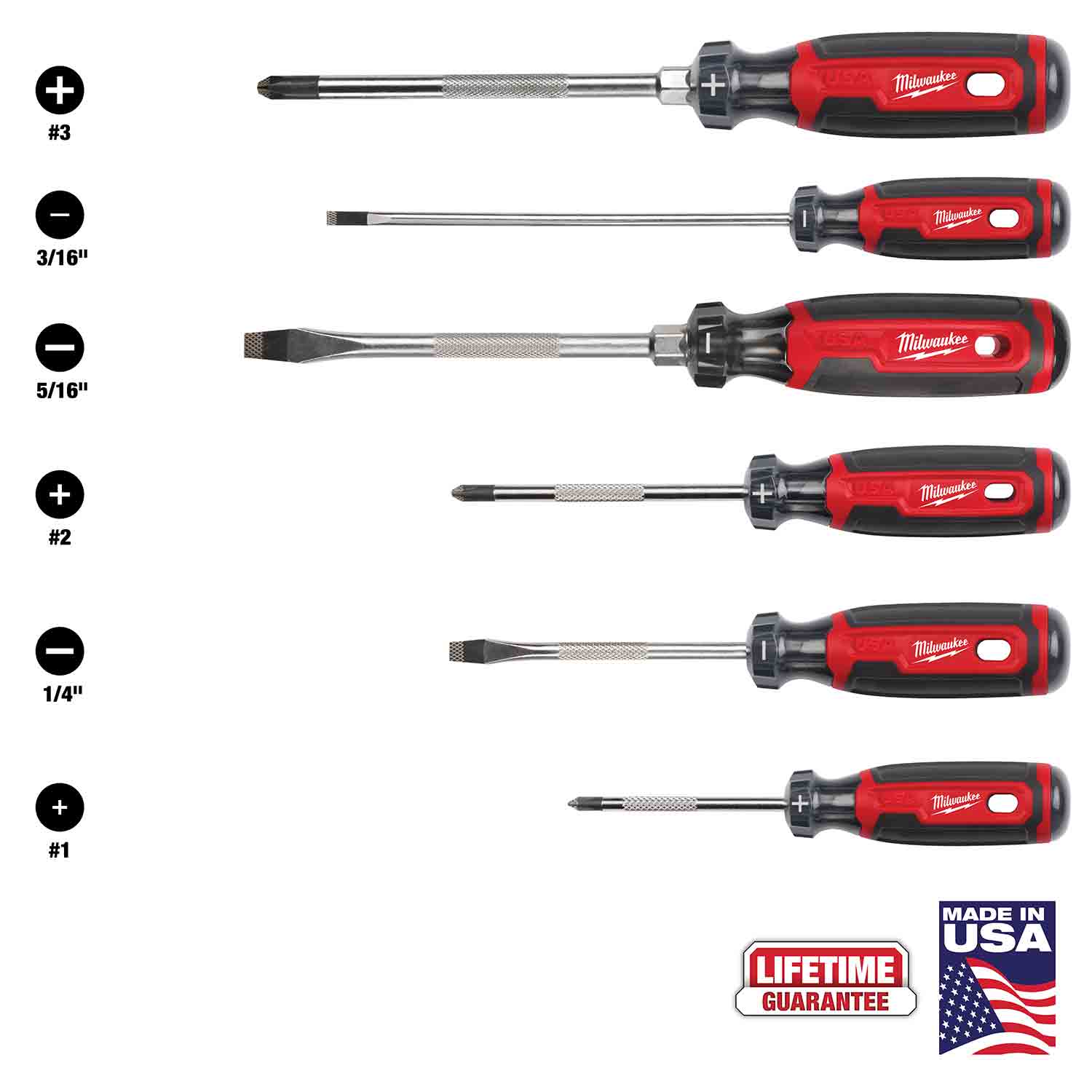 MILWAUKEE Cushion Grip Screwdriver Kit (USA). 6 Piece