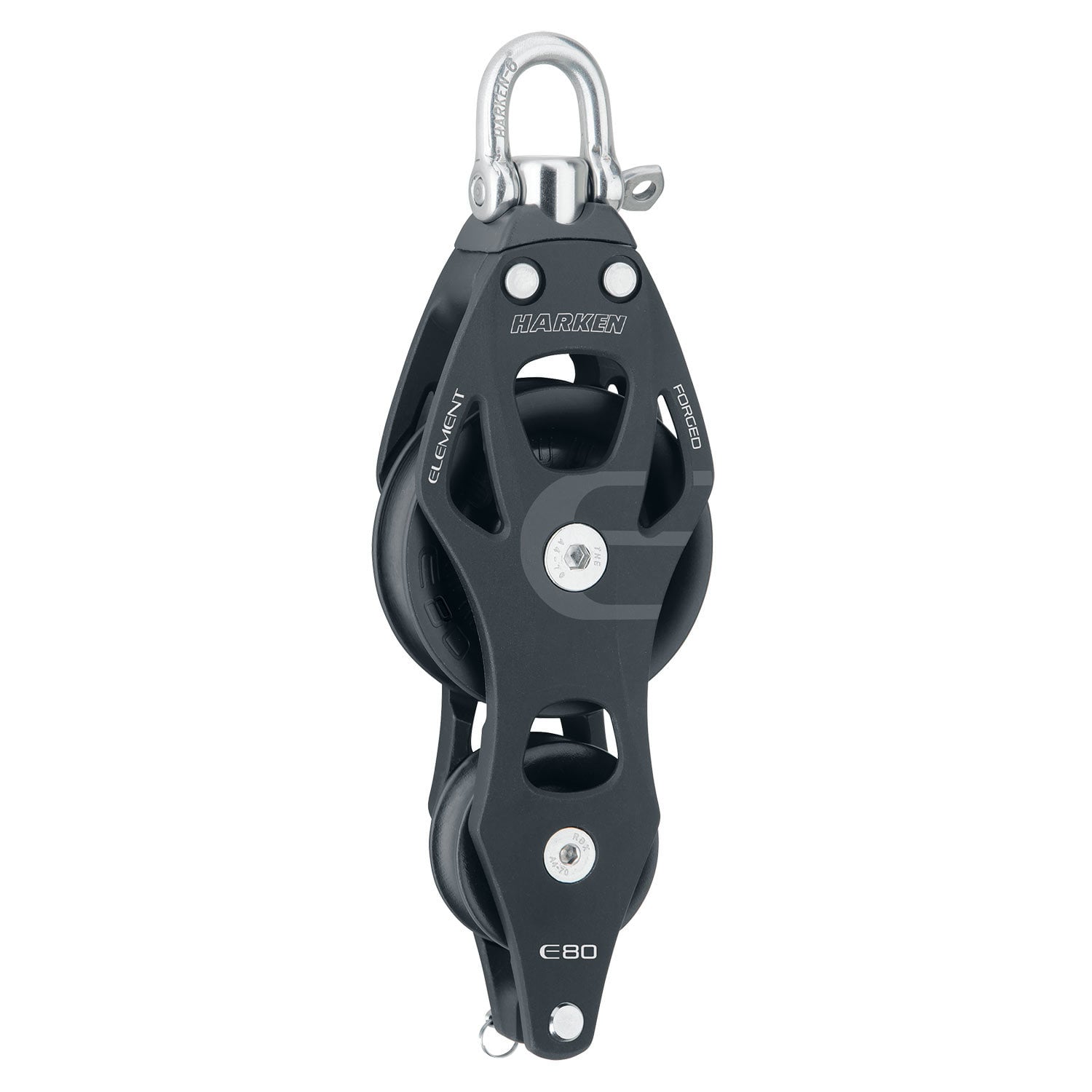 HARKEN 80 mm Aluminum Element Fiddle Block with Becket and Swivel Shackle