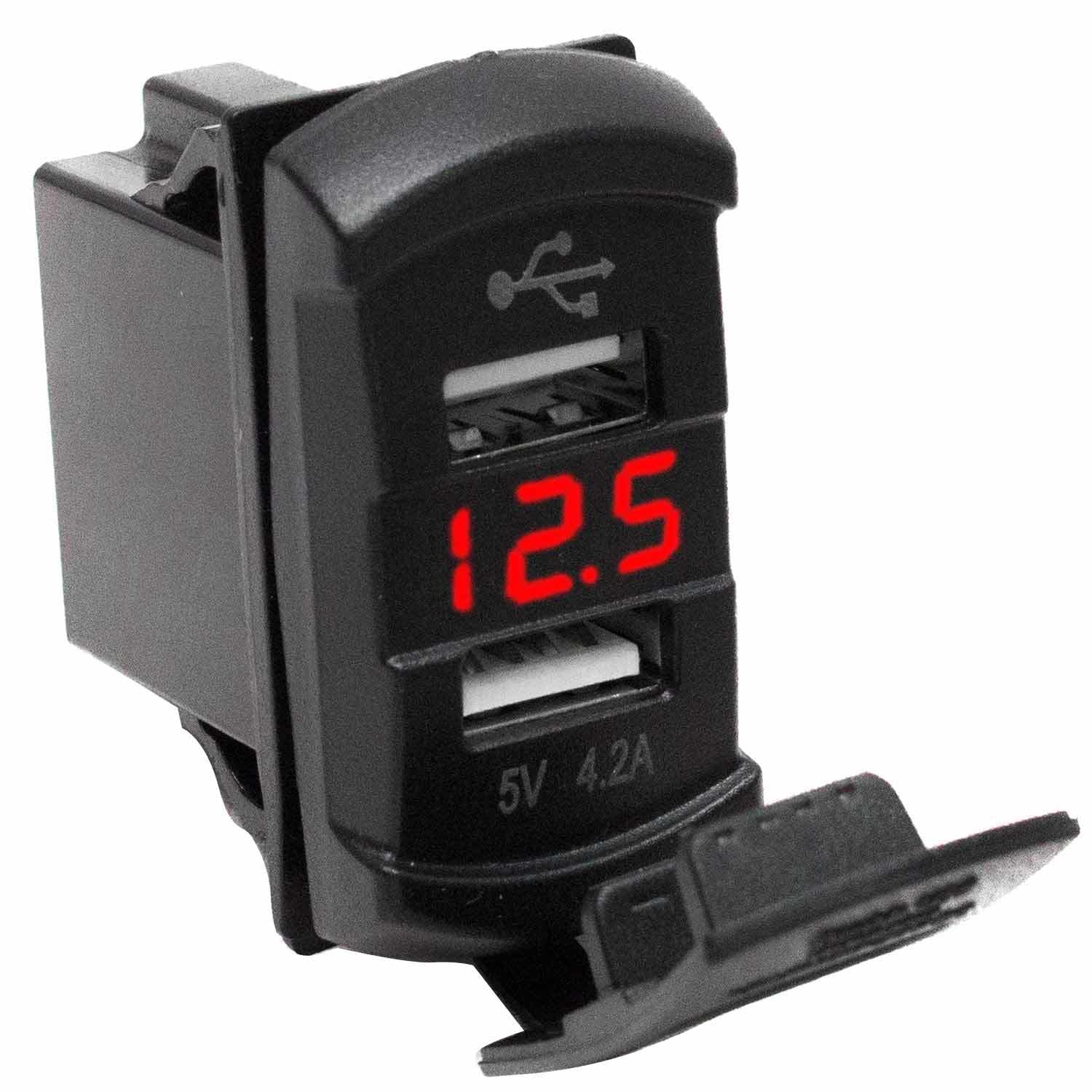 MARINE SPORT LIGHTING Dual Port USB Rocker Panel with Voltmeter, Red